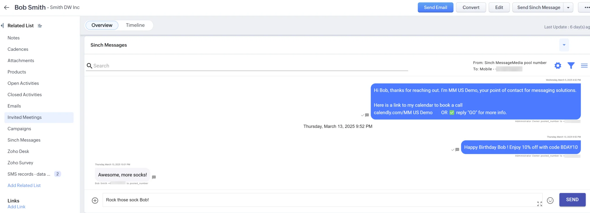 Zoho CRM Text Message Integration | Sinch Engage